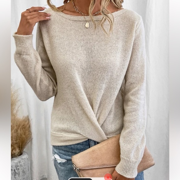 SHEIN | Sweaters | New Cream Boatneck Front Twist Sweater | Poshmark